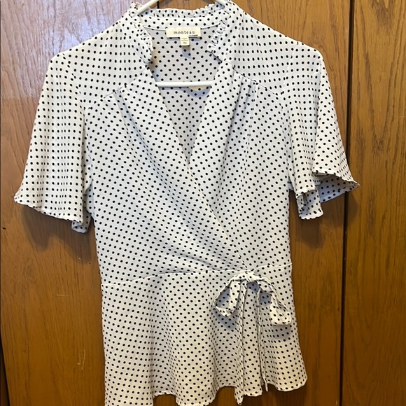 Monteau | Tops | Monteau White Polka Dot Wrap Blouse | Poshmark